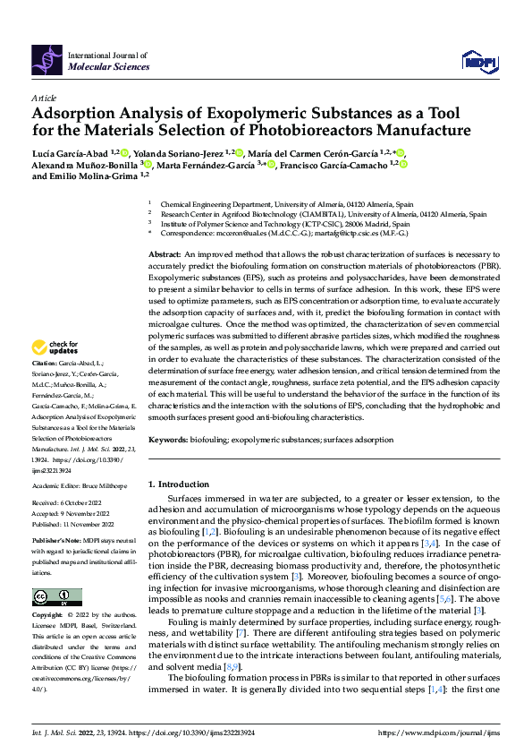 (PDF) Adsorption Analysis of Exopolymeric Substances as a Tool for the ...