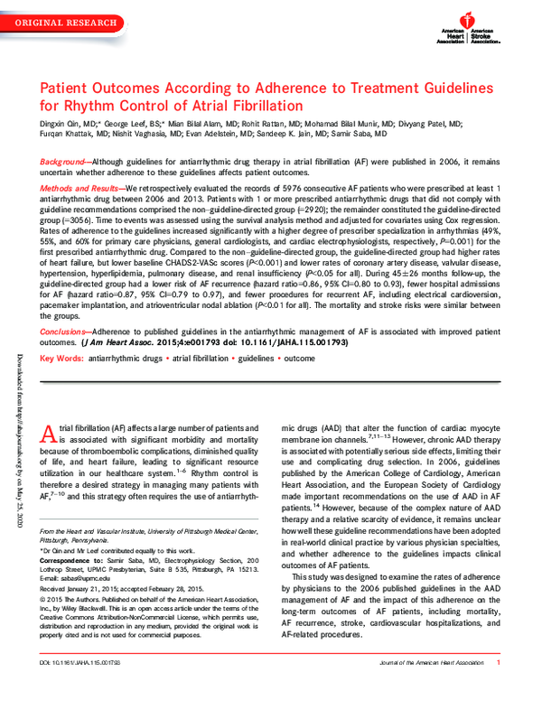 (PDF) Patient outcomes according to adherence to treatment guidelines ...
