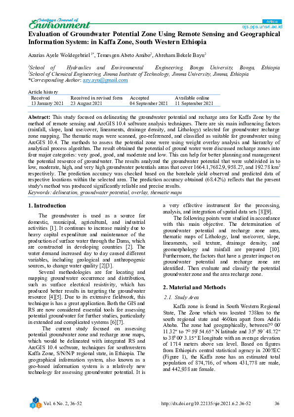 (PDF) Evaluation of Groundwater Potential Zone Using Remote Sensing and ...
