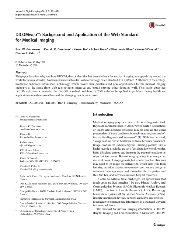 (PDF) DICOMweb™: Background and Application of the Web Standard for ...