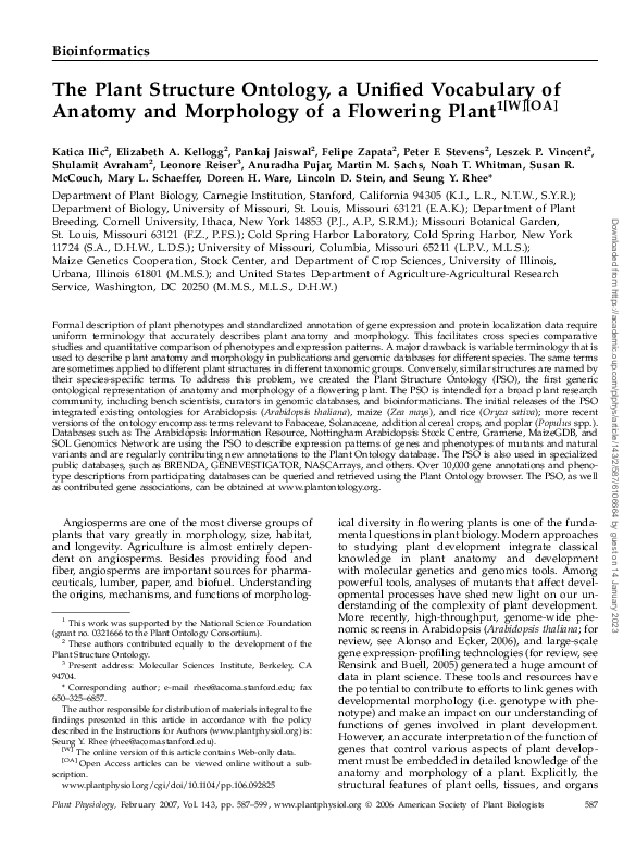 (PDF) The Plant Structure Ontology, a Unified Vocabulary of Anatomy and ...