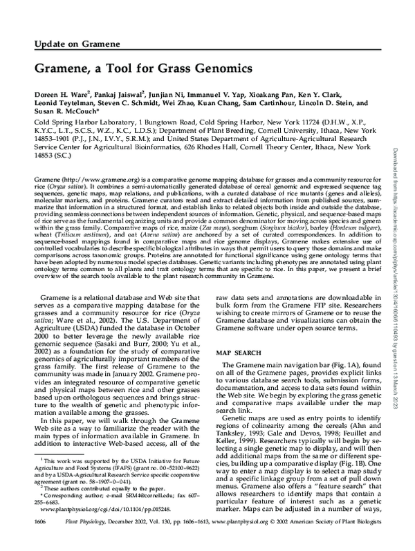 (PDF) Gramene, a Tool for Grass Genomics | Susan McCouch - Academia.edu