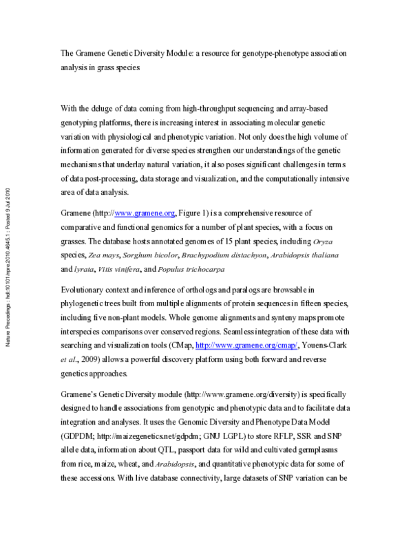 (PDF) The Gramene Genetic Diversity Module: a resource for genotype-phenotype association ...