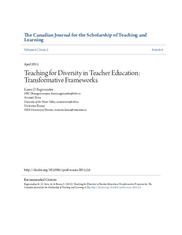 (PDF) Teaching for Diversity in Teacher Education: Transformative ...