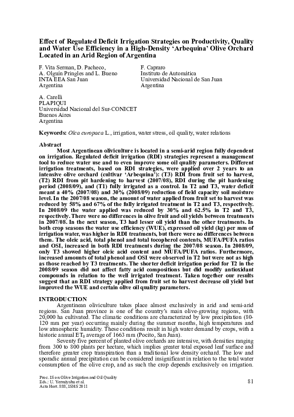 Pdf Effect Of Regulated Deficit Irrigation Strategies On Productivity