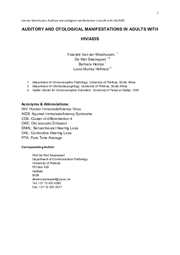 OAE: Oto acoustic Emission SNHL: Sensorineural Hearing Loss CHL ...