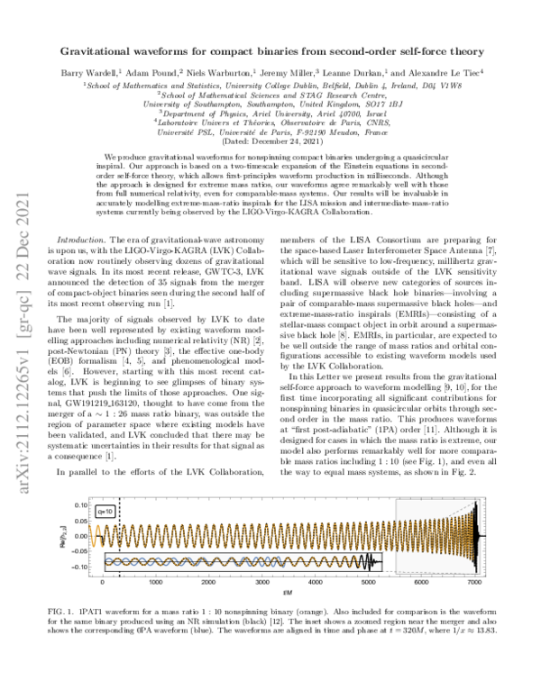 Pdf Gravitational Waveforms For Compact Binaries From Second Order Self Force Theory Adam