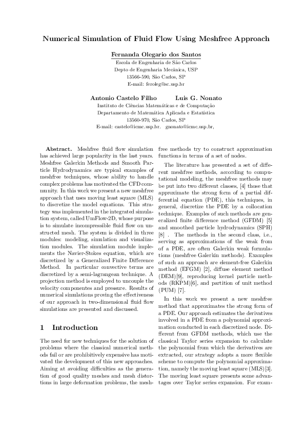 (PDF) Numerical Simulation of Fluid Flow Using Meshfree Approach