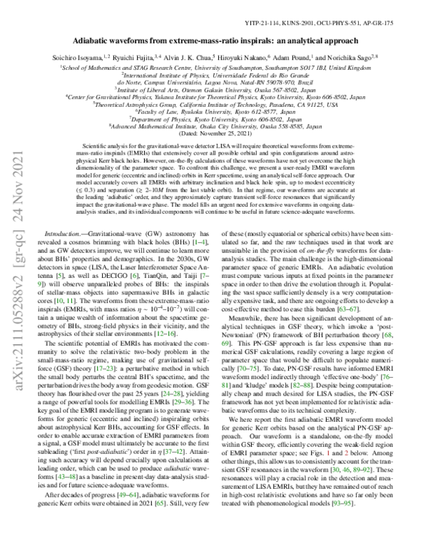 Pdf Adiabatic Waveforms From Extreme Mass Ratio Inspirals An