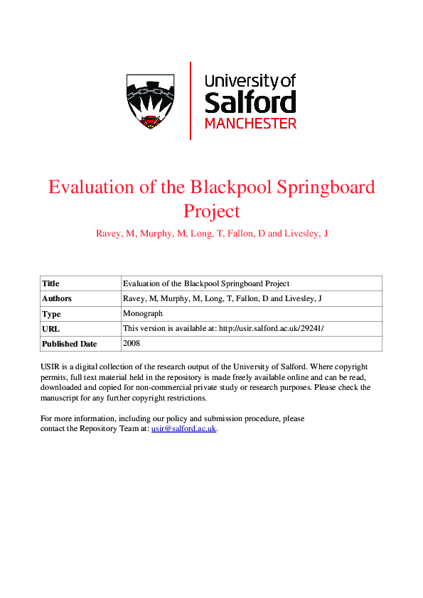 (PDF) Evaluation of the Blackpool Springboard Project