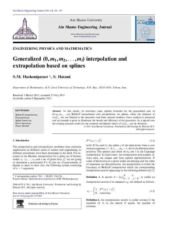 (PDF) Generalized (0,m1,m2,…,ml) interpolation and extrapolation based on splines