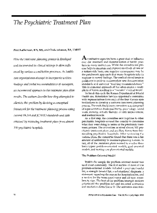 (PDF) The Psychiatric Treatment Plan