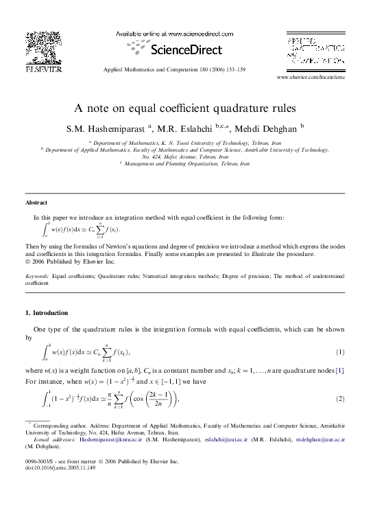 (PDF) A note on equal coefficient quadrature rules