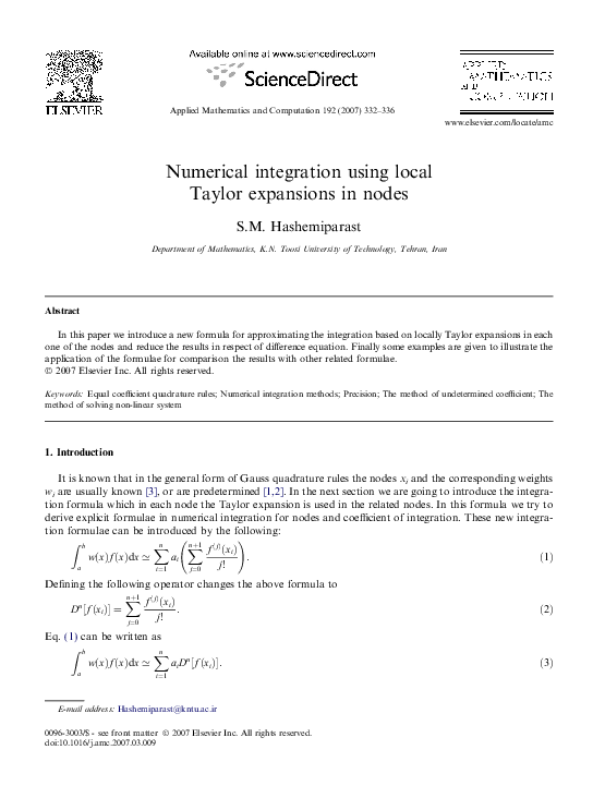 (PDF) Numerical integration using local Taylor expansions in nodes
