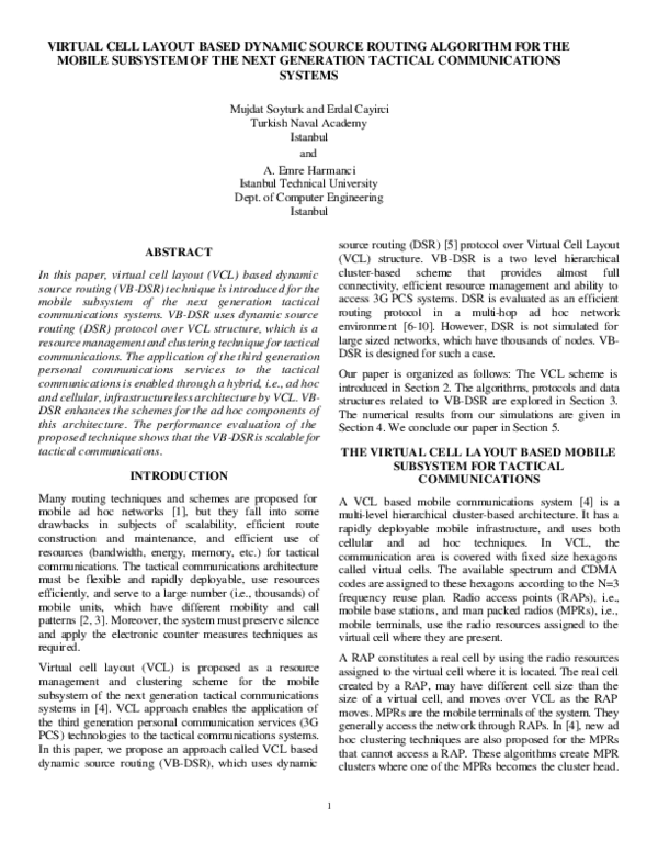 (PDF) Virtual cell layout based dynamic source routing algorithm for the mobile subsystem of the ...