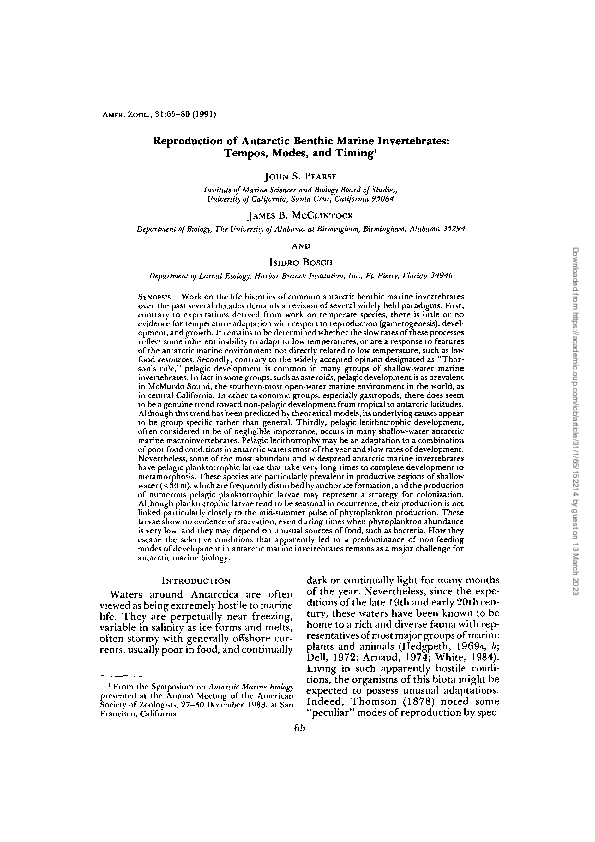 (PDF) Reproduction of Antarctic Benthic Marine Invertebrates: Tempos ...