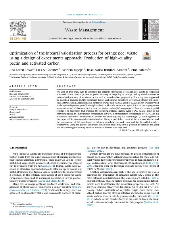 (PDF) Optimization of the integral valorization process for orange peel waste using a design of ...