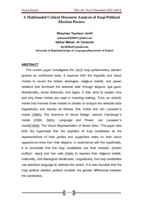 (PDF) A Multimodal Critical Discourse Analysis of Iraqi Political ...