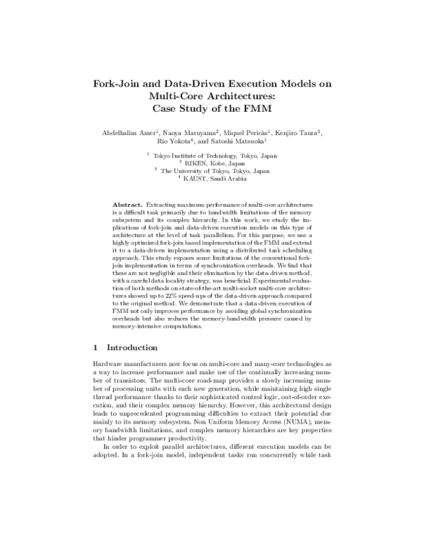 (PDF) Fork-Join and Data-Driven Execution Models on Multi-core Architectures: Case Study of the FMM