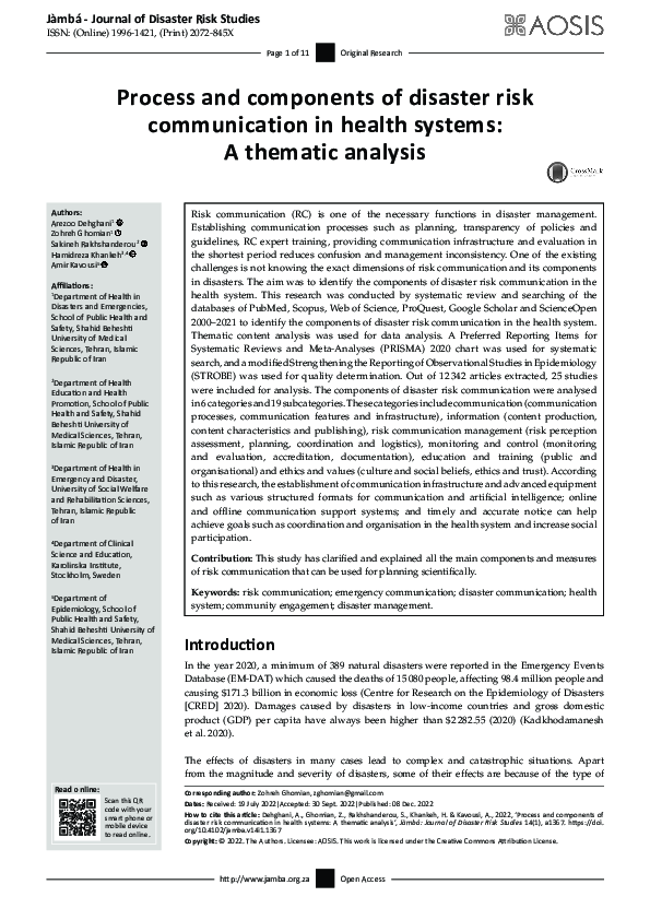 (PDF) Process and components of disaster risk communication in health ...