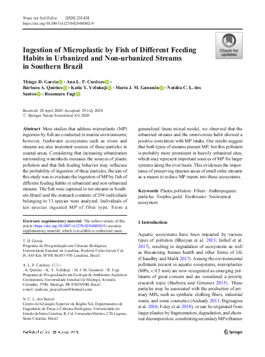 (PDF) Ingestion of Microplastic by Fish of Different Feeding Habits in ...