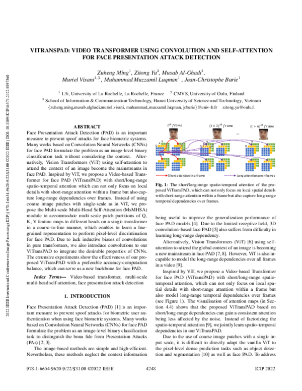 Pdf Vitranspad Video Transformer Using Convolution And Self Attention For Face Presentation