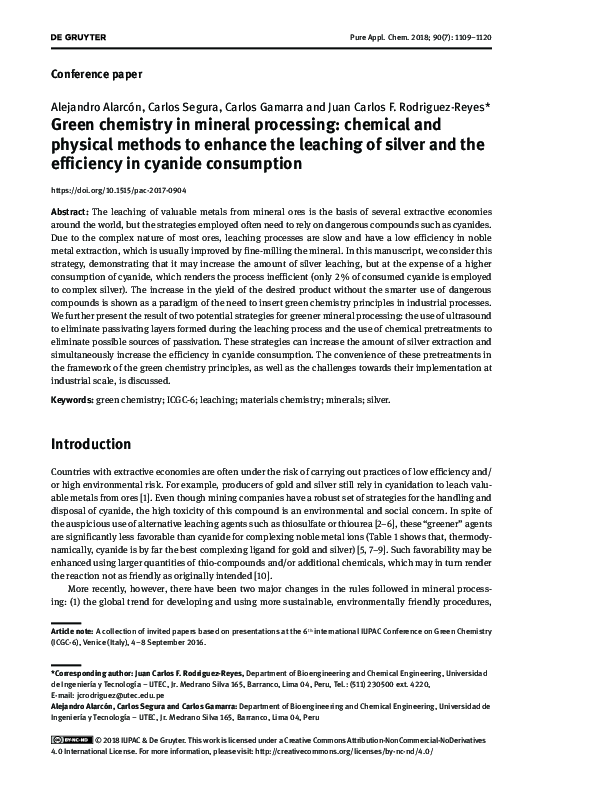 (PDF) Green chemistry in mineral processing: chemical and physical ...