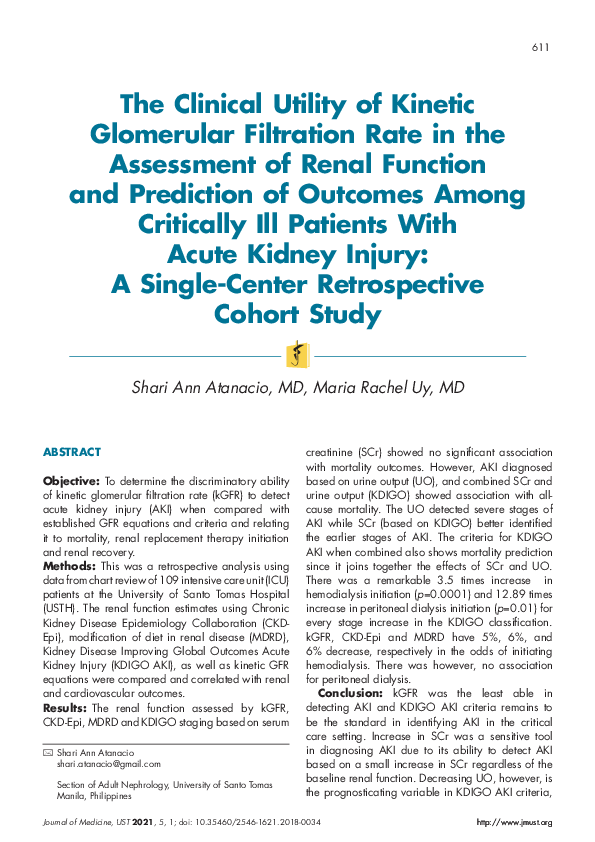 (PDF) The Clinical Utility of Kinetic Glomerular Filtration Rate in the ...