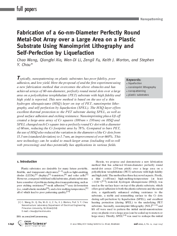(PDF) Fabrication of a 60-nm-Diameter Perfectly Round Metal-Dot Array ...