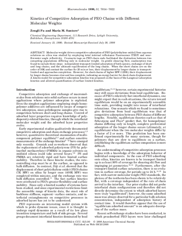 (PDF) Kinetics of Competitive Adsorption of PEO Chains with Different ...