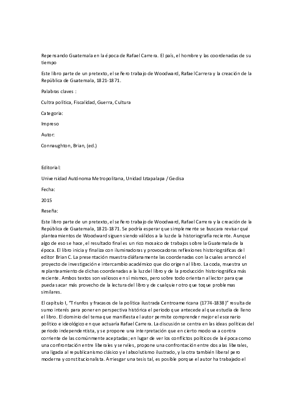 (PDF) Repensando Guatemala en la época de Rafael Carrera. El país, el hombre y las coordenadas ...