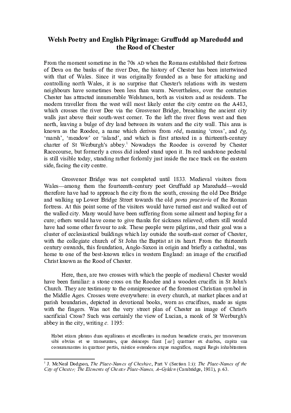 (DOC) Welsh Poetry and English Pilgrimage: Gruffudd ap Maredudd and the ...