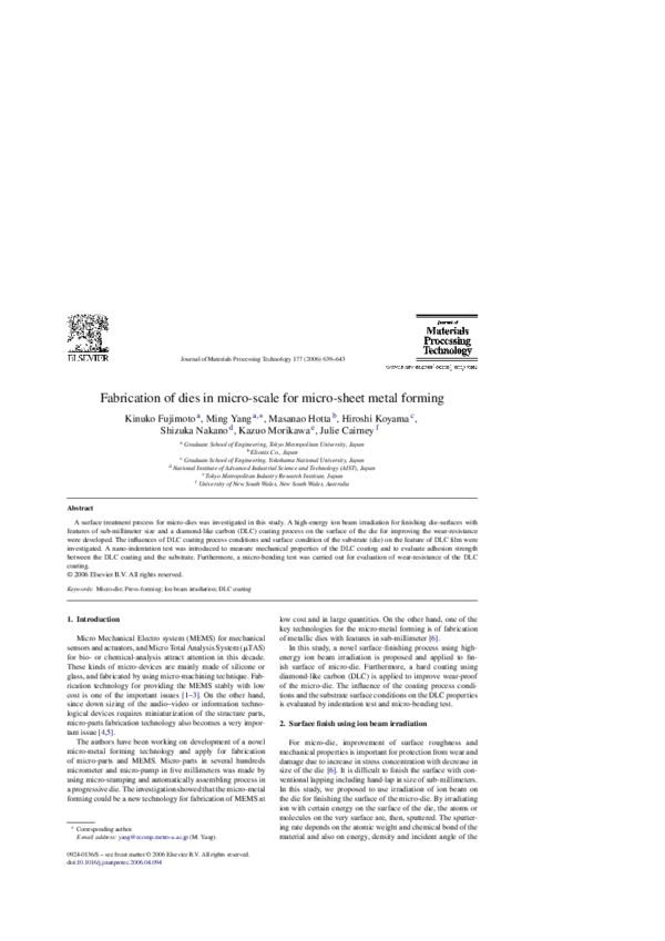 (PDF) Fabrication of dies in micro-scale for micro-sheet metal forming