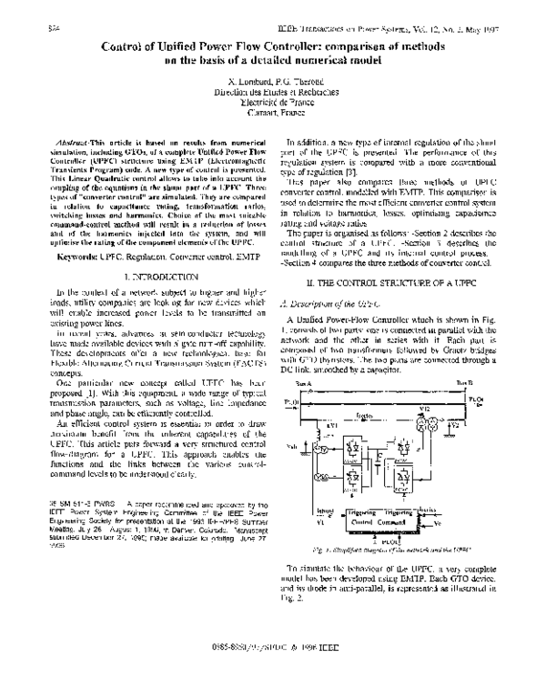 (PDF) Control of unified power flow controller: comparison of methods on the basis of a detailed ...