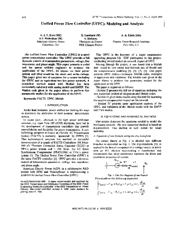 (PDF) Unified power flow controller (UPFC): modeling and analysis (PDF) Unified power flow controller (UPFC): modeling and analysis