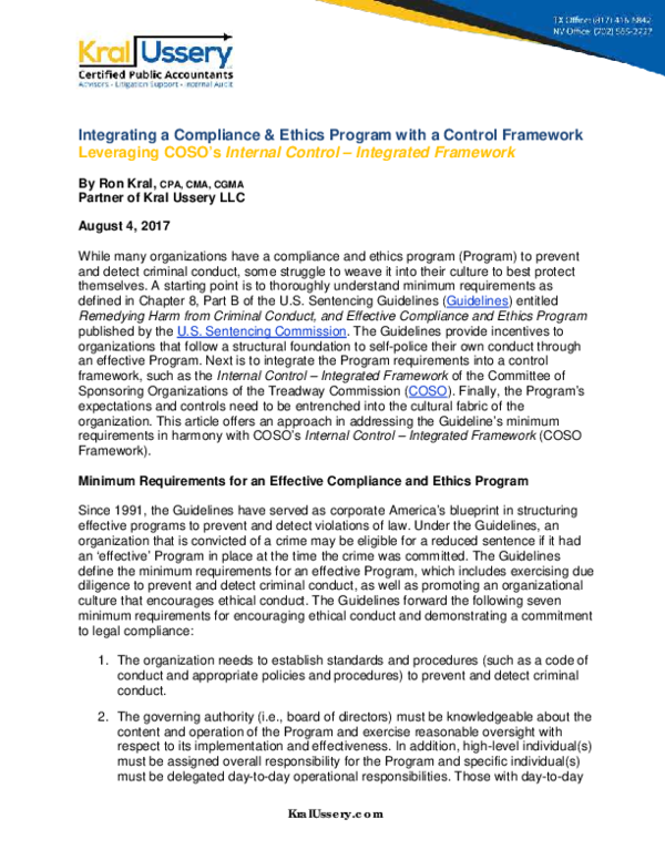 (PDF) Integrating a Compliance and Ethics Program with a Control ...