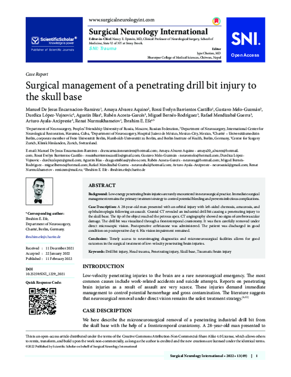 (PDF) Surgical management of a penetrating drill bit injury to the ...