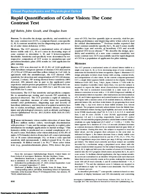 (PDF) Rapid Quantification of Color Vision: The Cone Contrast Test