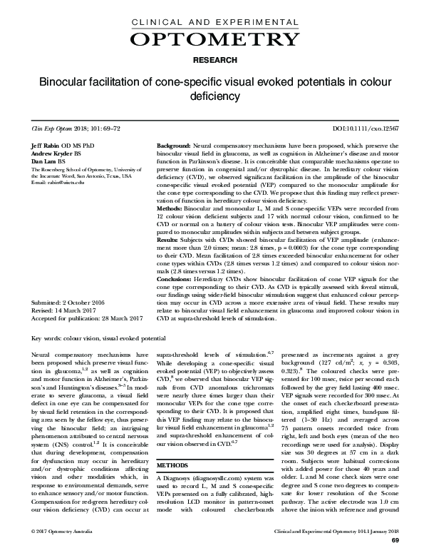 (PDF) Binocular facilitation of cone‐specific visual evoked potentials ...