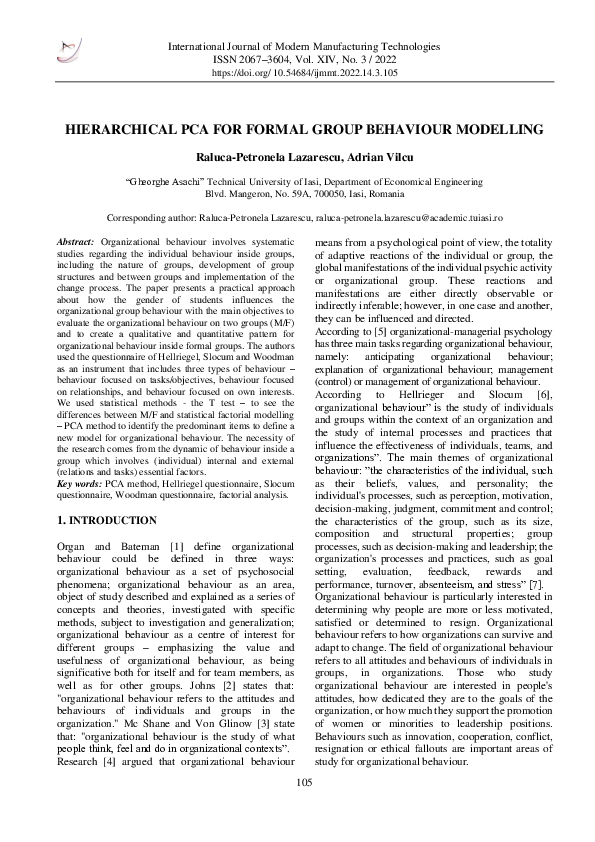 (PDF) Hierarchical Pca for Formal Group Behaviour Modelling