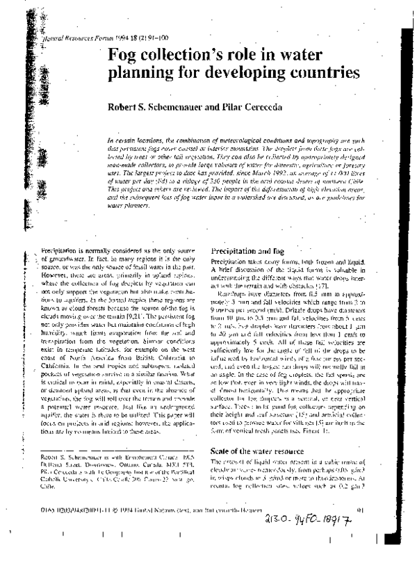 (PDF) Fog collection's role in water planning for developing countries