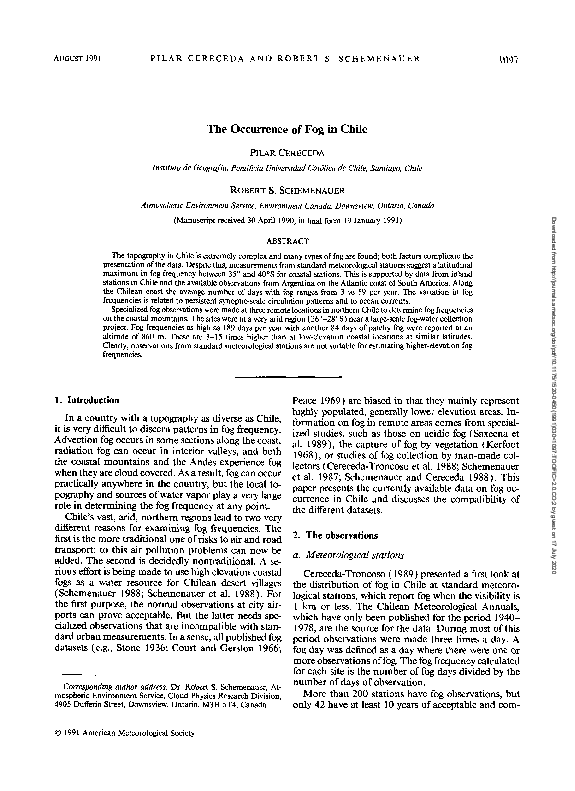(PDF) The Occurrence of Fog in Chile
