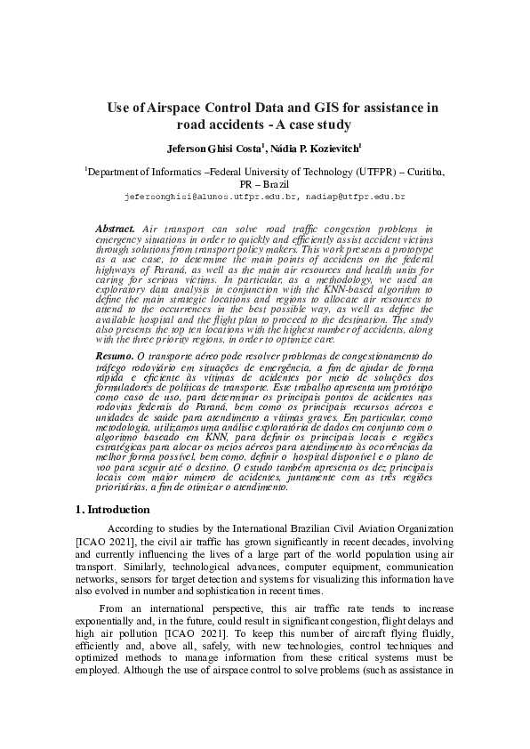 (PDF) Use of Airspace Control Data and GIS for assistance in road accidents - A case study ...