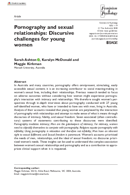 (PDF) Pornography and sexual relationships: Discursive challenges for ...