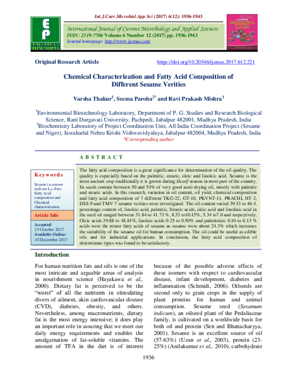 (PDF) Chemical Characterization and Fatty Acid Composition of Different ...