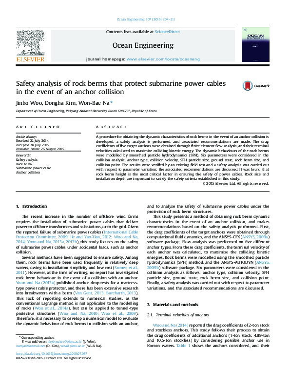 (PDF) Safety analysis of rock berms that protect submarine power cables ...