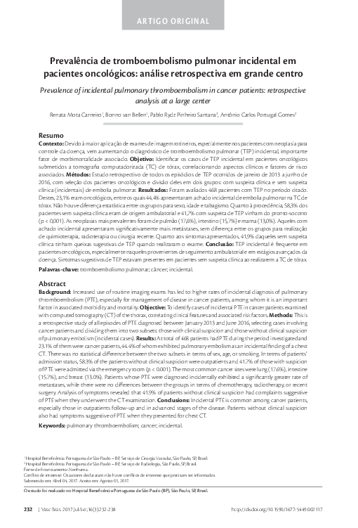 (PDF) Prevalência de tromboembolismo pulmonar incidental em pacientes ...