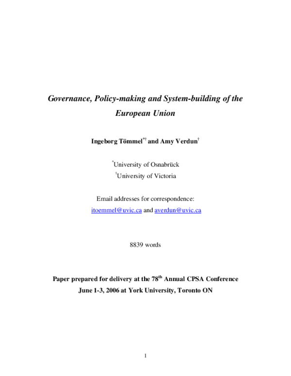 (PDF) 1 Governance, Policy-making and System-building of the European Union