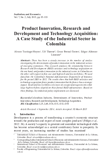 (PDF) Product Innovation, Research and Development and Technology ...