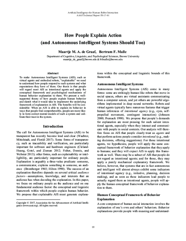 (PDF) How People Explain Action (and Autonomous Intelligent Systems ...